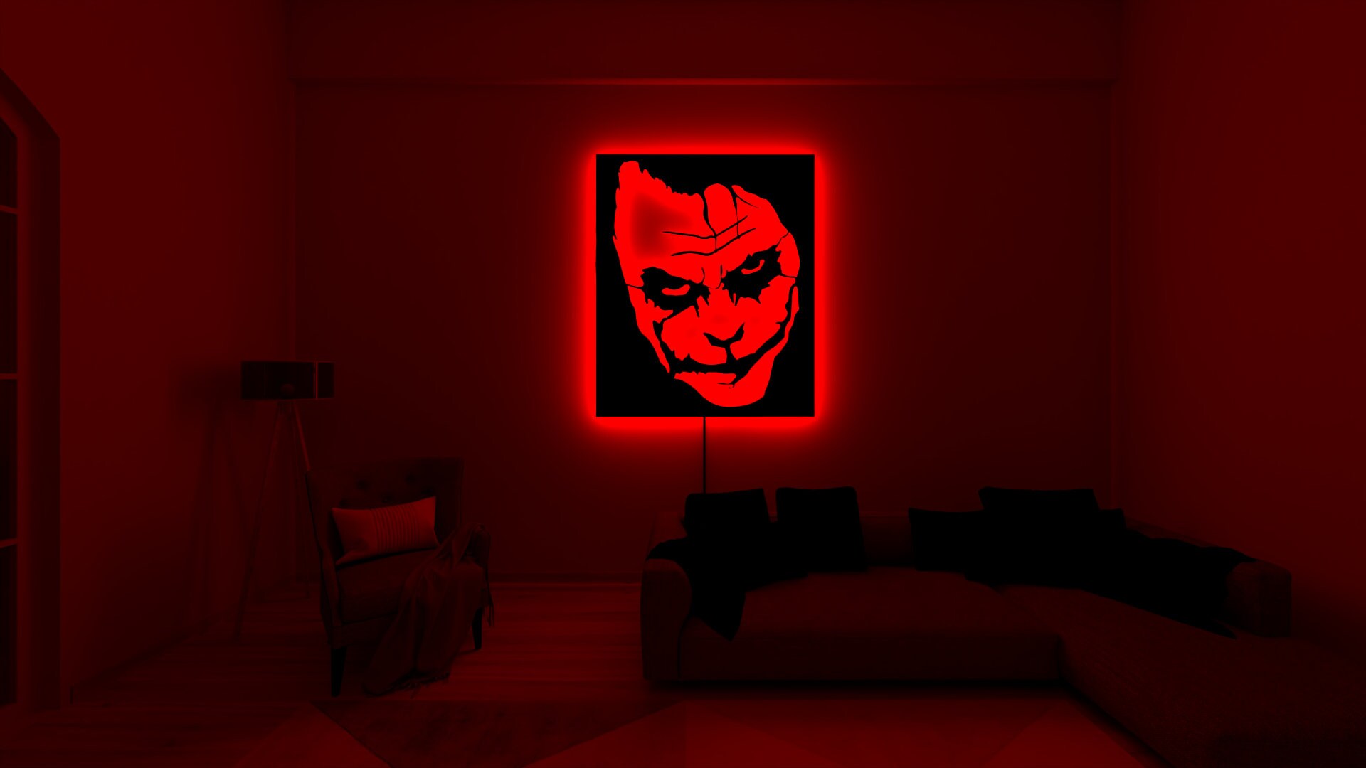 Joker Wall Art With RGB LED Lights, Joker heath Ledger Lighted up Wall ...