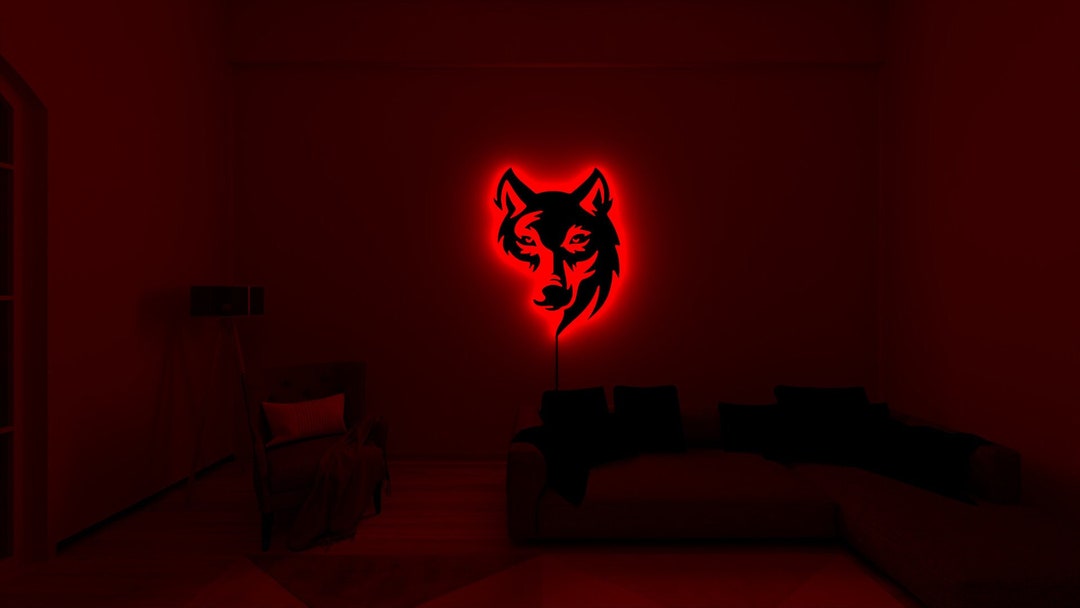 Wolf Lighted up Wall Art, Wood Wall Art With RGB Lights, Wood Wall ...