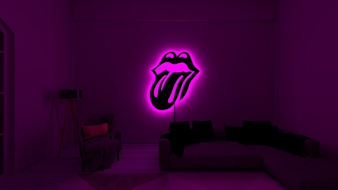 Lips Wall Decor With Led Light, Tongue Lips Neon Sign, Wooden Wall ...