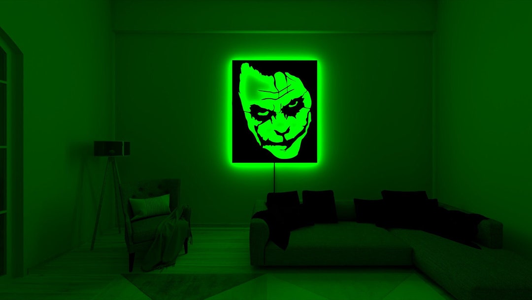 Joker Wall Art With RGB LED Lights, Joker -heath Ledger Lighted up Wall ...