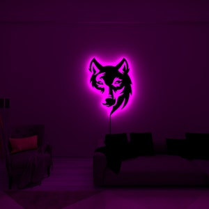 Wolf Lighted up Wall Art, Wood Wall Art With RGB Lights, Wood Wall ...