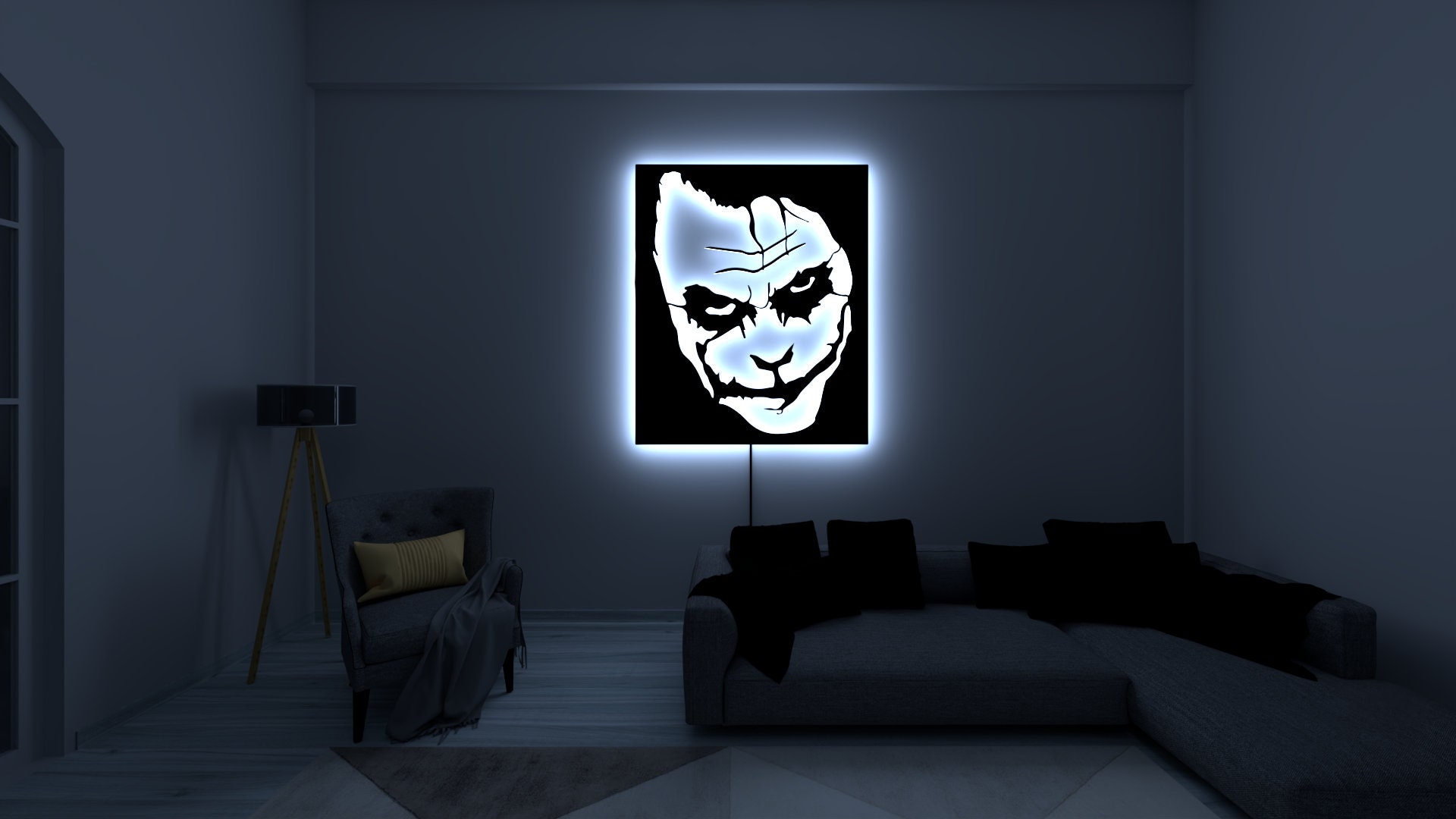 Joker Wall Art With RGB LED Lights, Joker heath Ledger Lighted up Wall ...