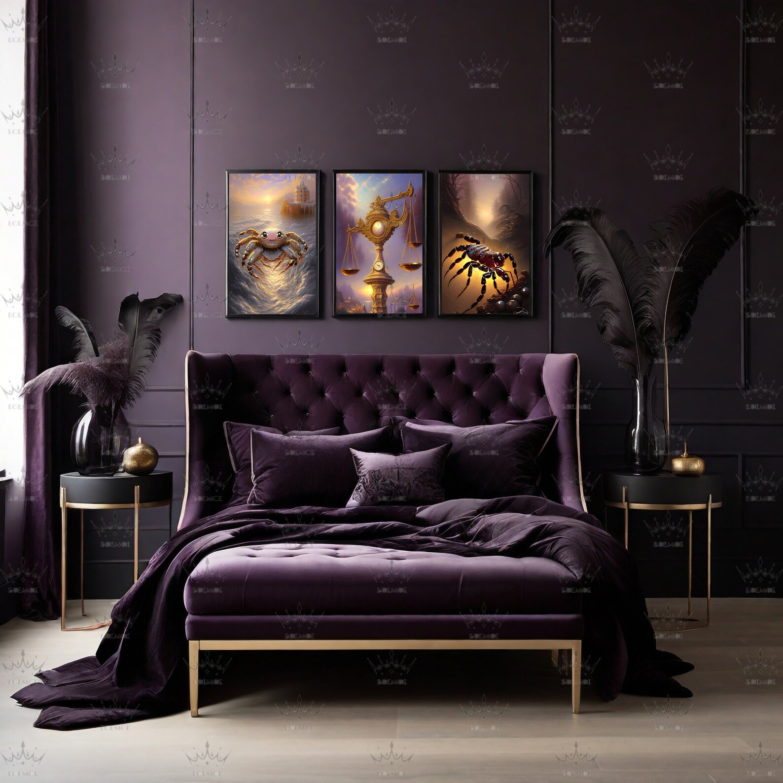 Zodiac Symbols Wall Art, 12 JPG Set/6 Pieces File Ratio, Digital Wall ...