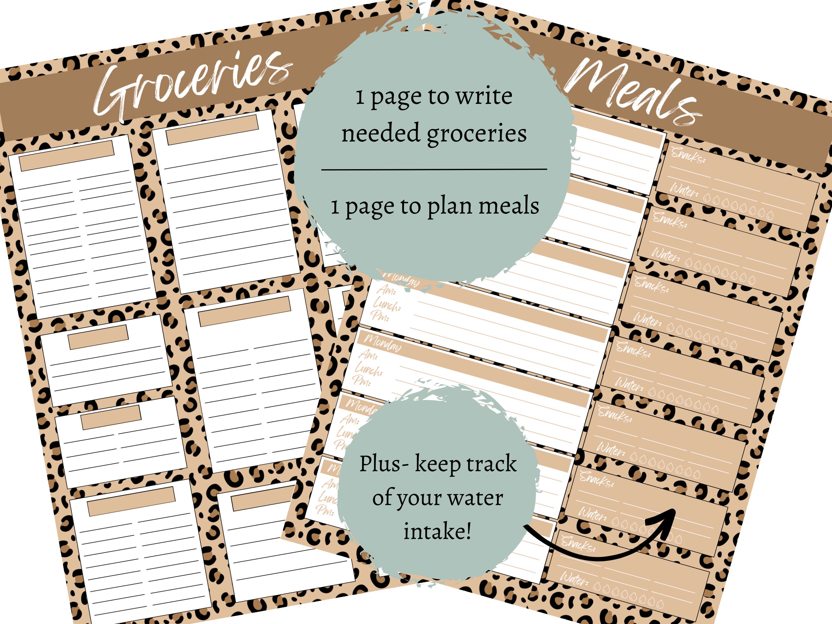 Meal Planner Printable With Grocery List-leopard Print - Etsy