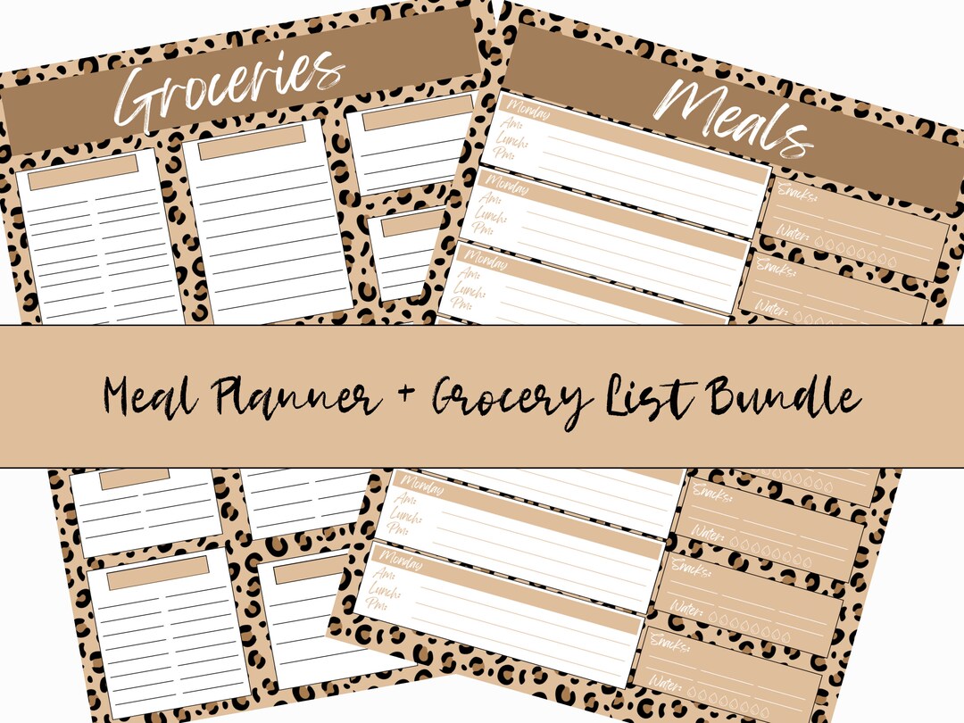 Meal Planner Printable With Grocery List-leopard Print - Etsy