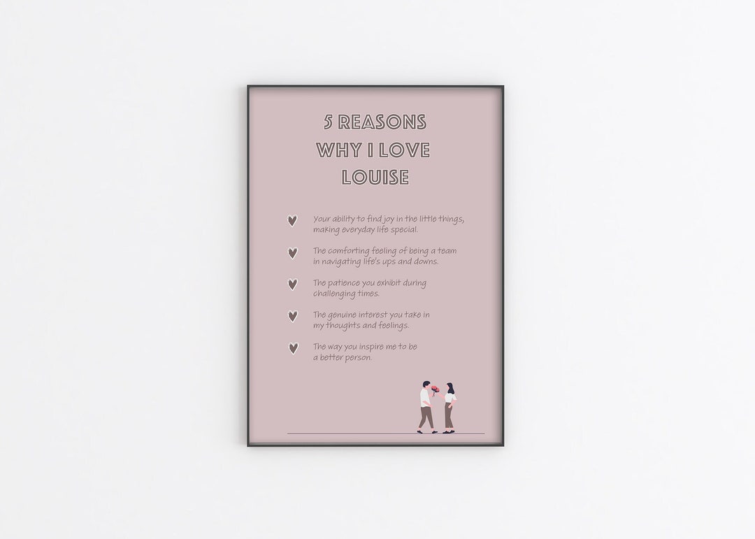 5 Reasons I Love You, Personalised Valentines Gift, Custom Gift for ...