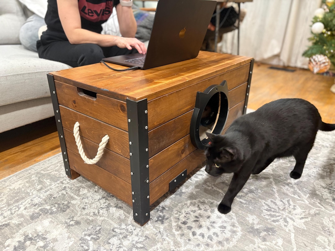 Cat Hideout Coffee Table Chest for Cat Toys or Small Bench Living Room ...