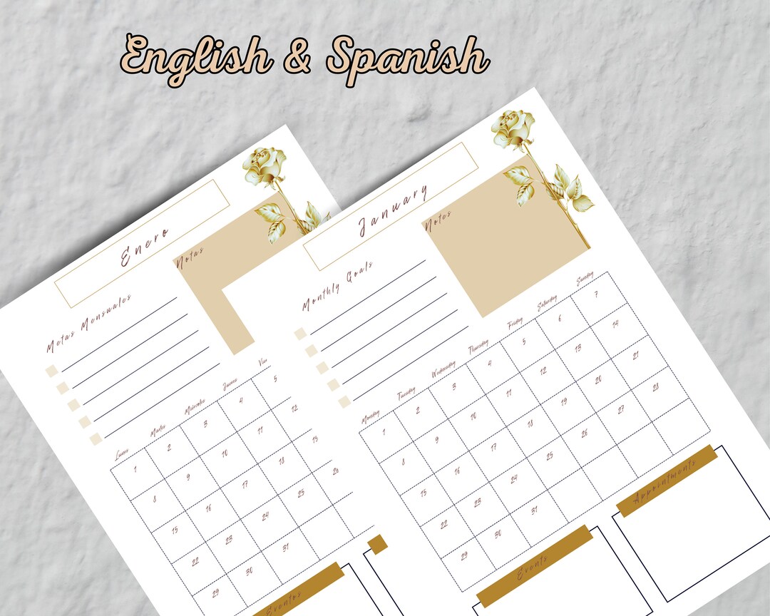 2024 Gold Rose Calendar Aesthetic Calendar Office Agenda - Etsy