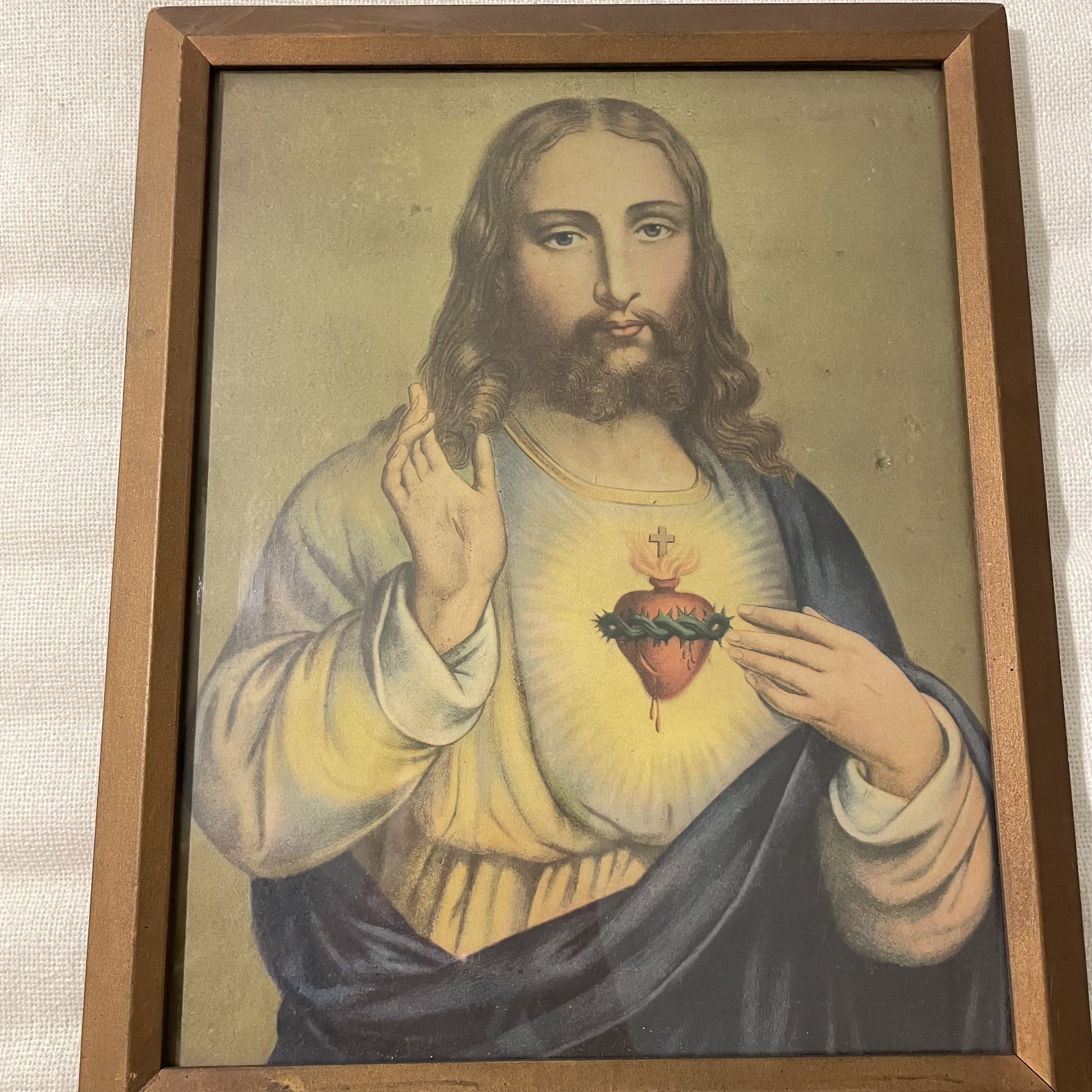 Antique Sacred Heart of Jesus Christ Framed Lithograph From the Early ...