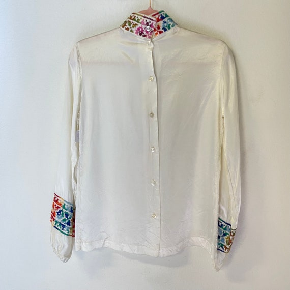 Vintage 1970's Hand Embroidered Satin Top, Boho 70's … - Gem