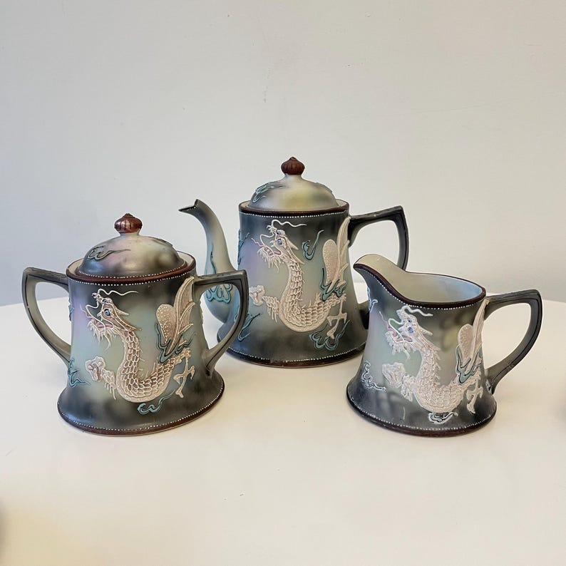 Vintage Moriage Dragonware Tea Set: Hand-painted Japan Kyoto Satsuma - Etsy