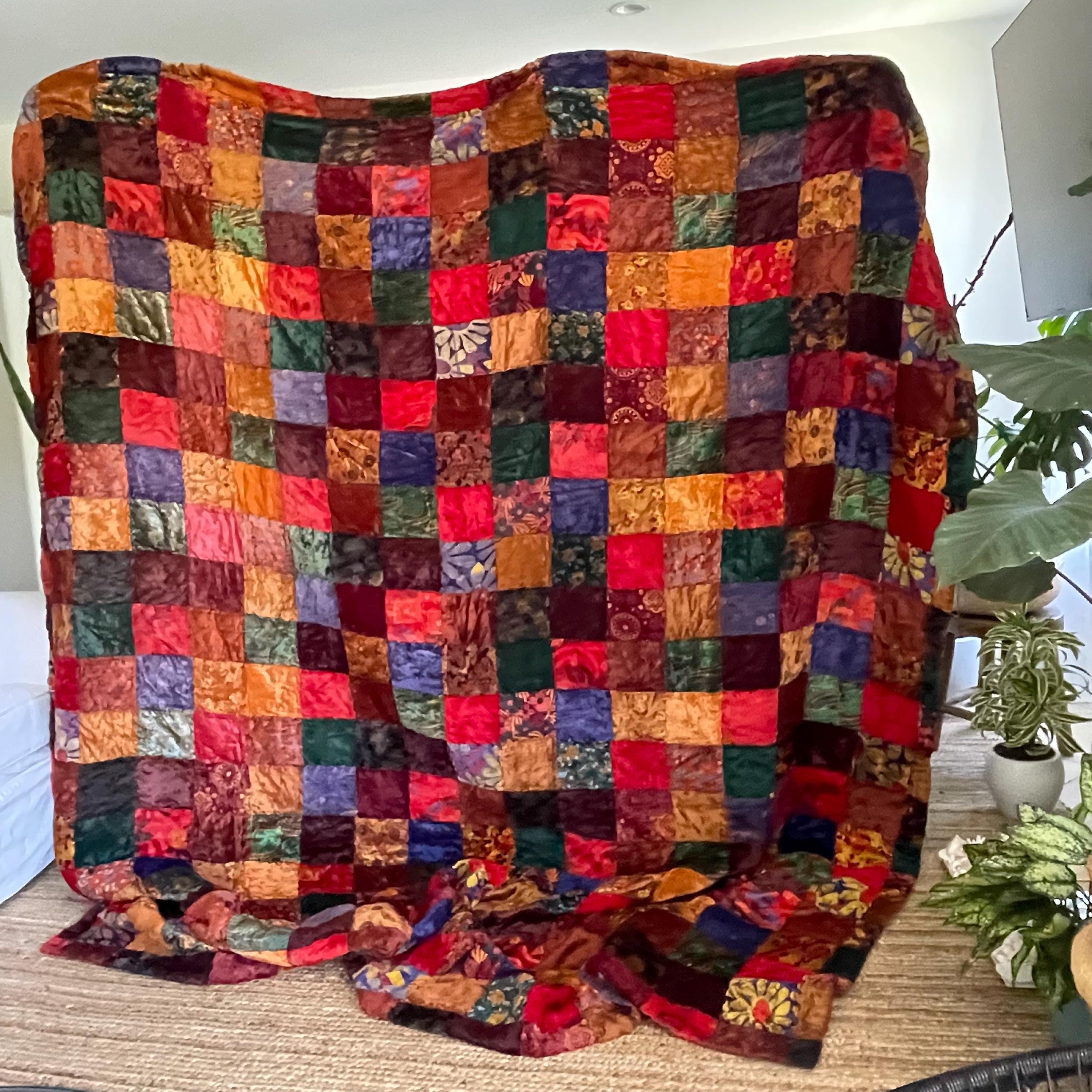 1970s Oversized Velvet Patchwork Quilt – King / California King ...