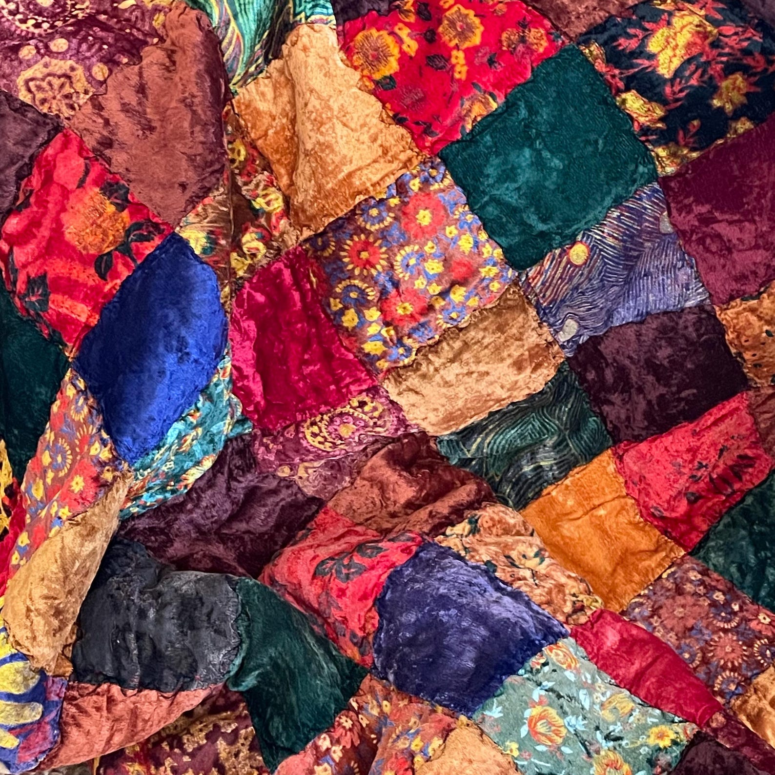 1970s Oversized Velvet Patchwork Quilt – King / California King ...