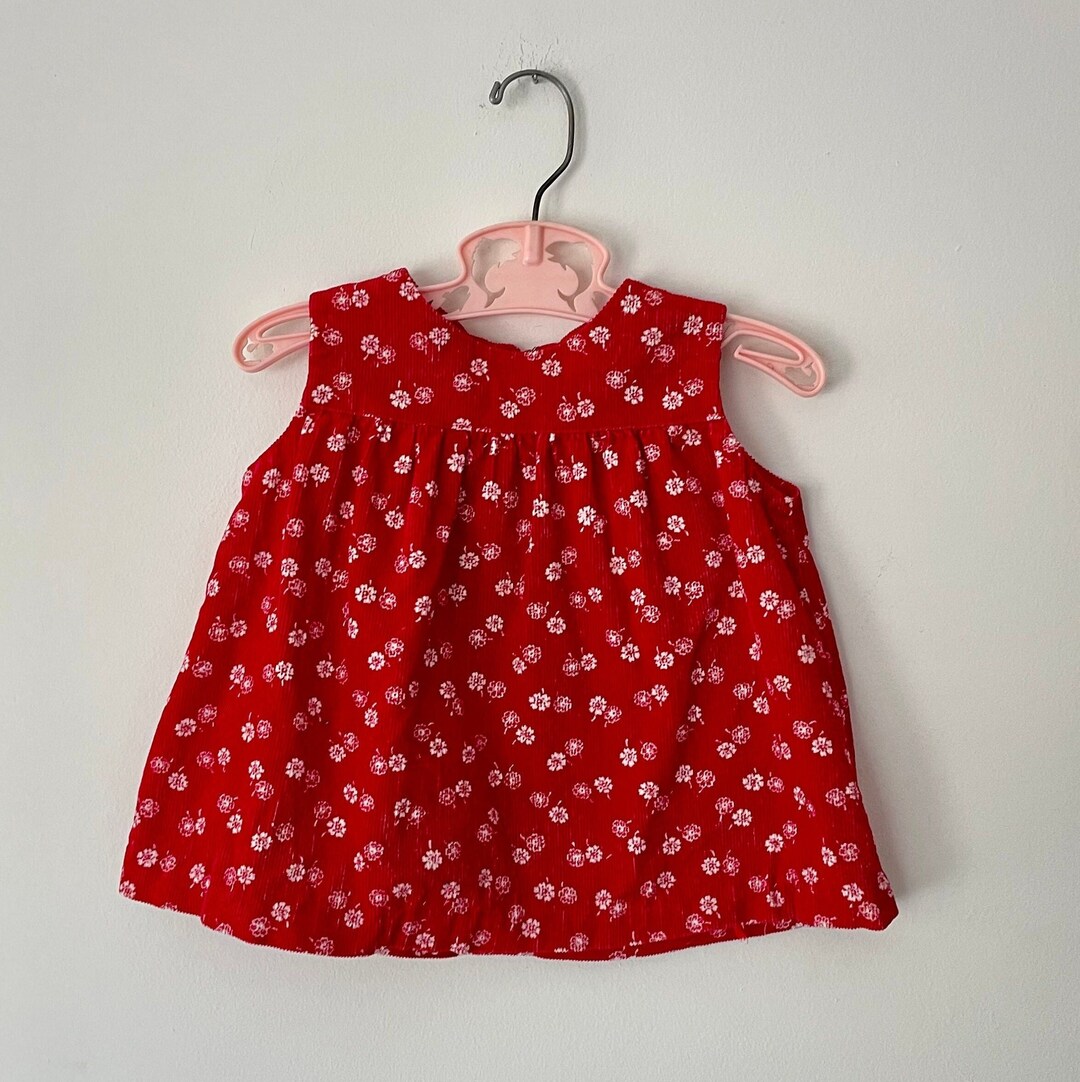 Vintage 1960s Corduroy Red Floral Girls Dress in Size 18 Months to 2T ...