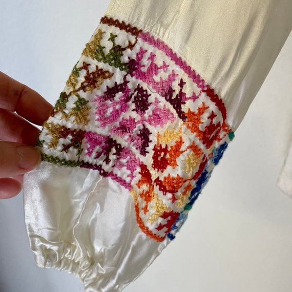 Vintage 1970's Hand Embroidered Satin Top, Boho 70's … - Gem