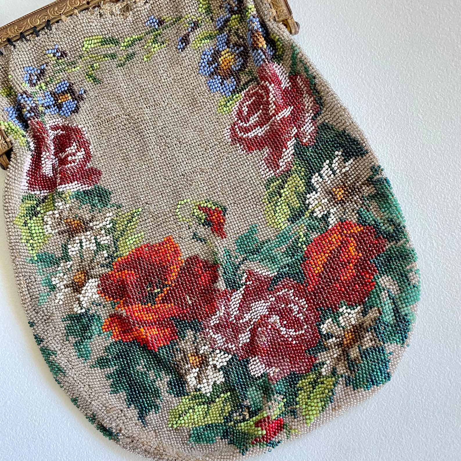 Antique 1910s / 1920s Edwardian Handbag Floral Rose Beaded Flapper ...