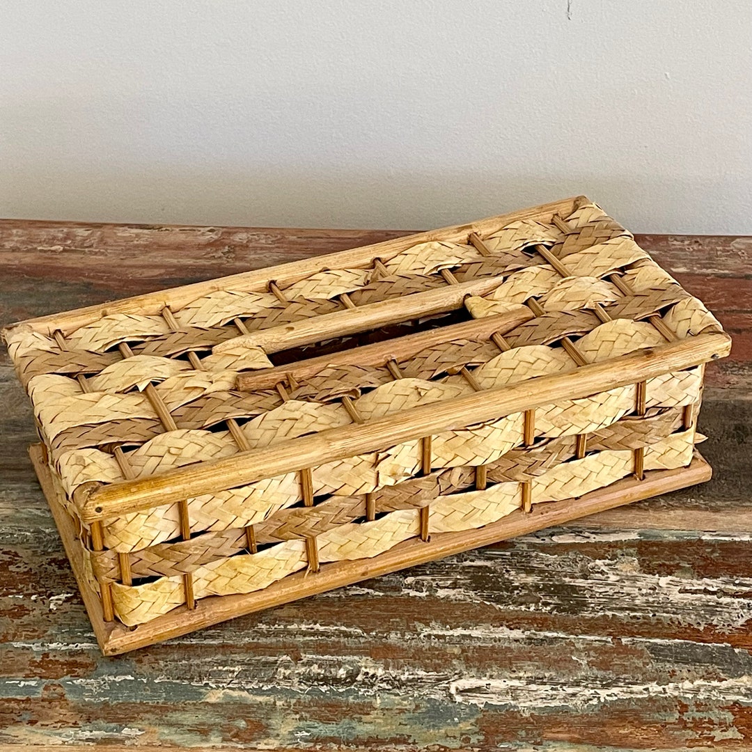 Vintage 80's Rattan Tissue Kleenex Box Cover | Vintage Wicker Bohemian ...