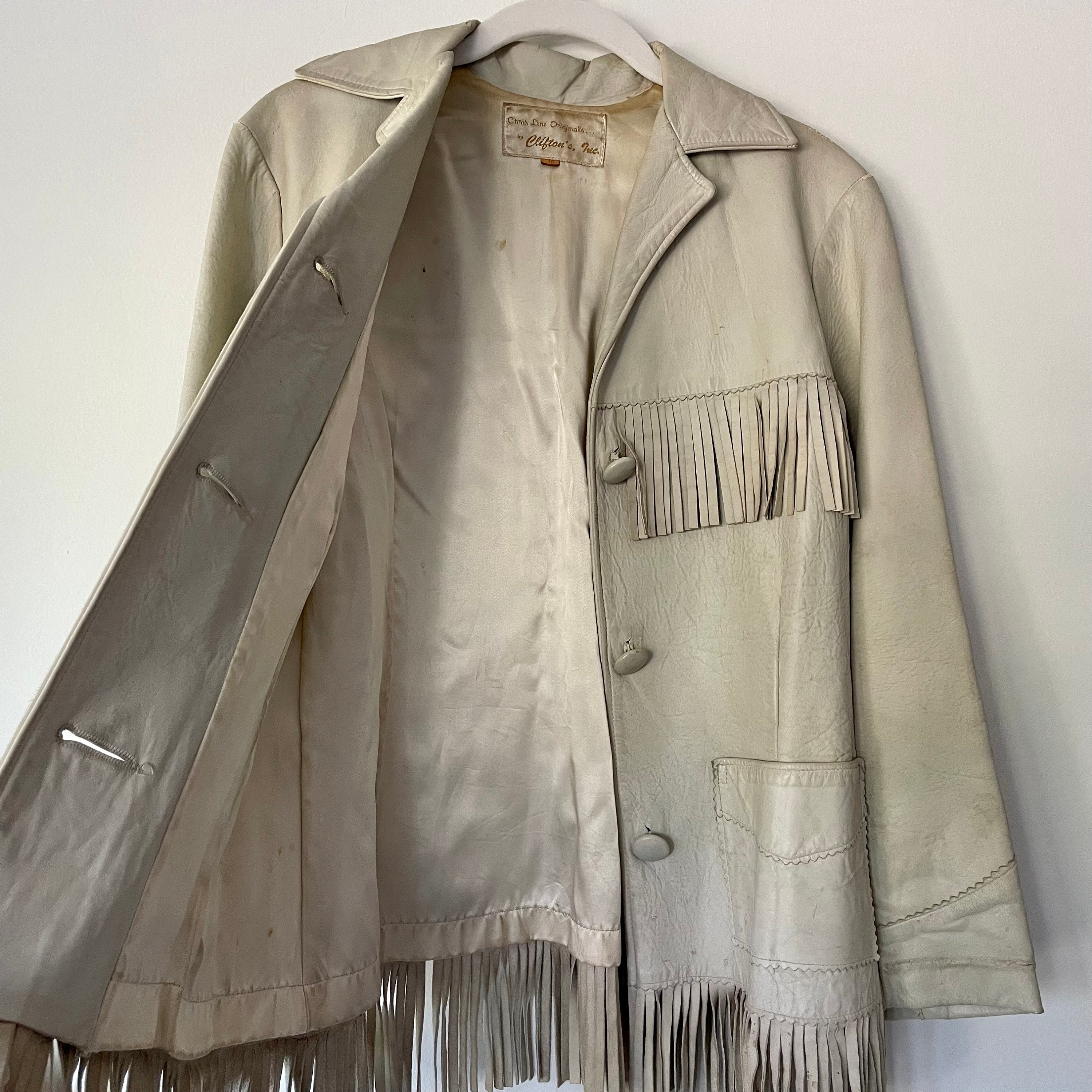Vintage 40's / 50's Chris Line Originals Fringe Ivory Leather Jacket by ...