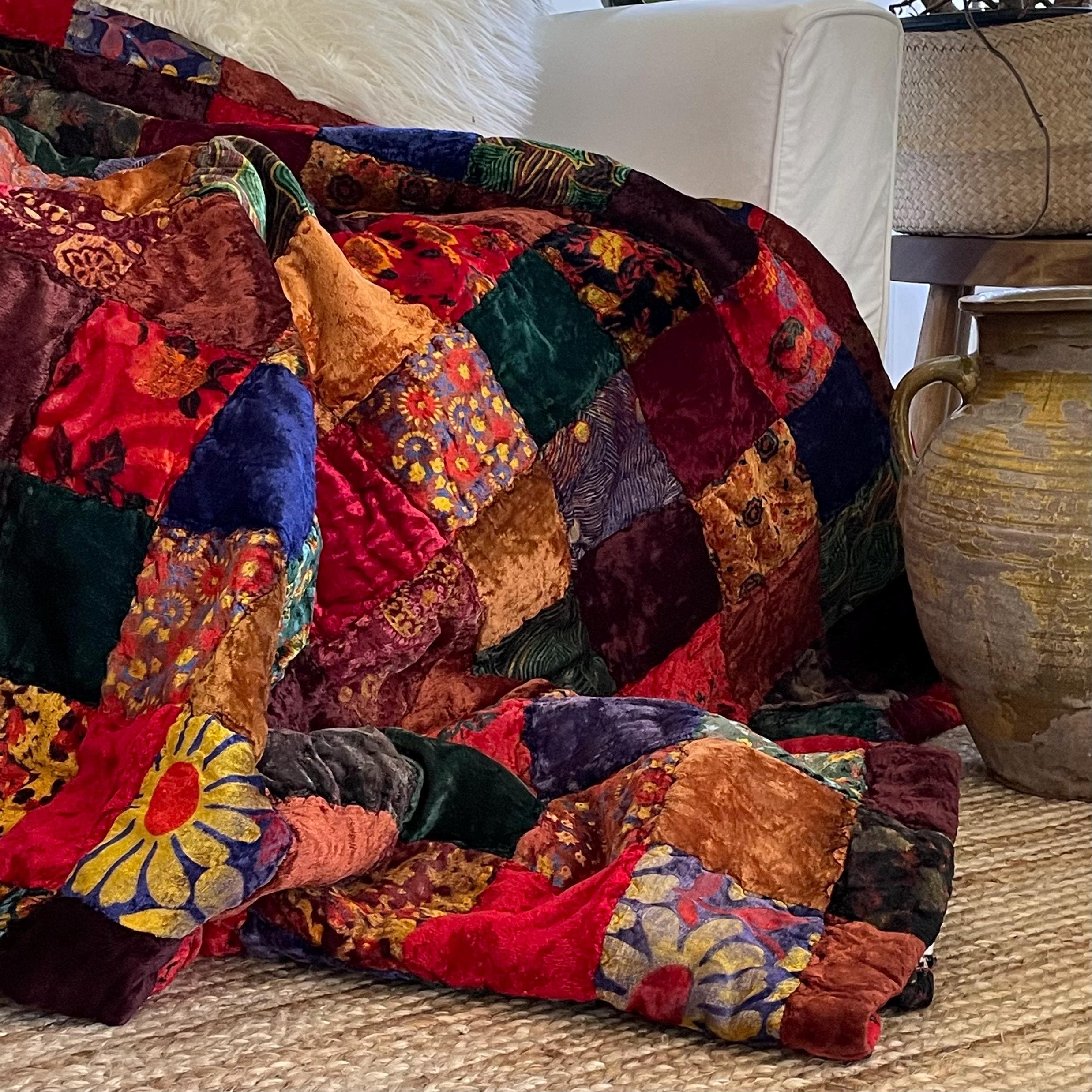 1970s Oversized Velvet Patchwork Quilt – King / California King ...
