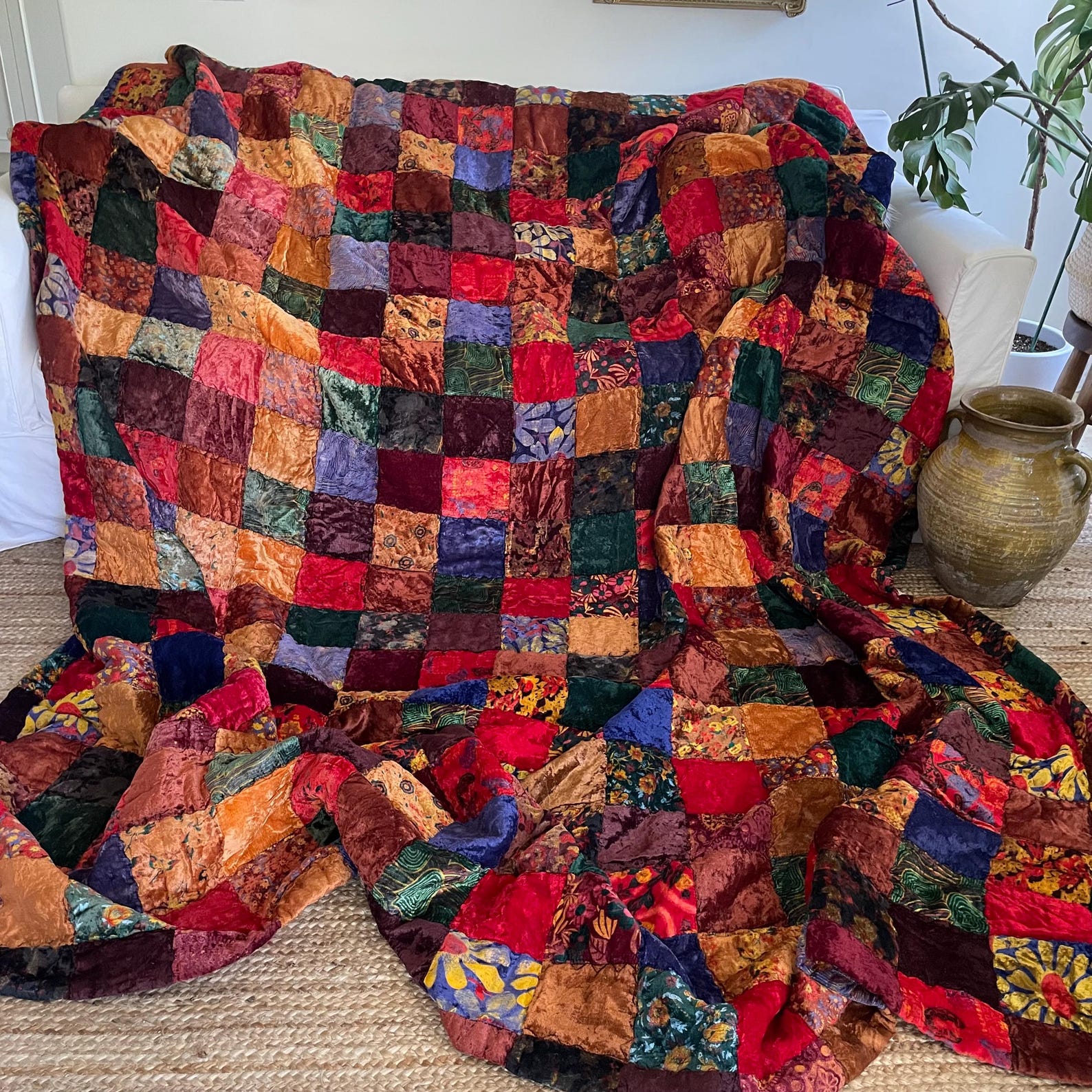 1970s Oversized Velvet Patchwork Quilt – King / California King ...