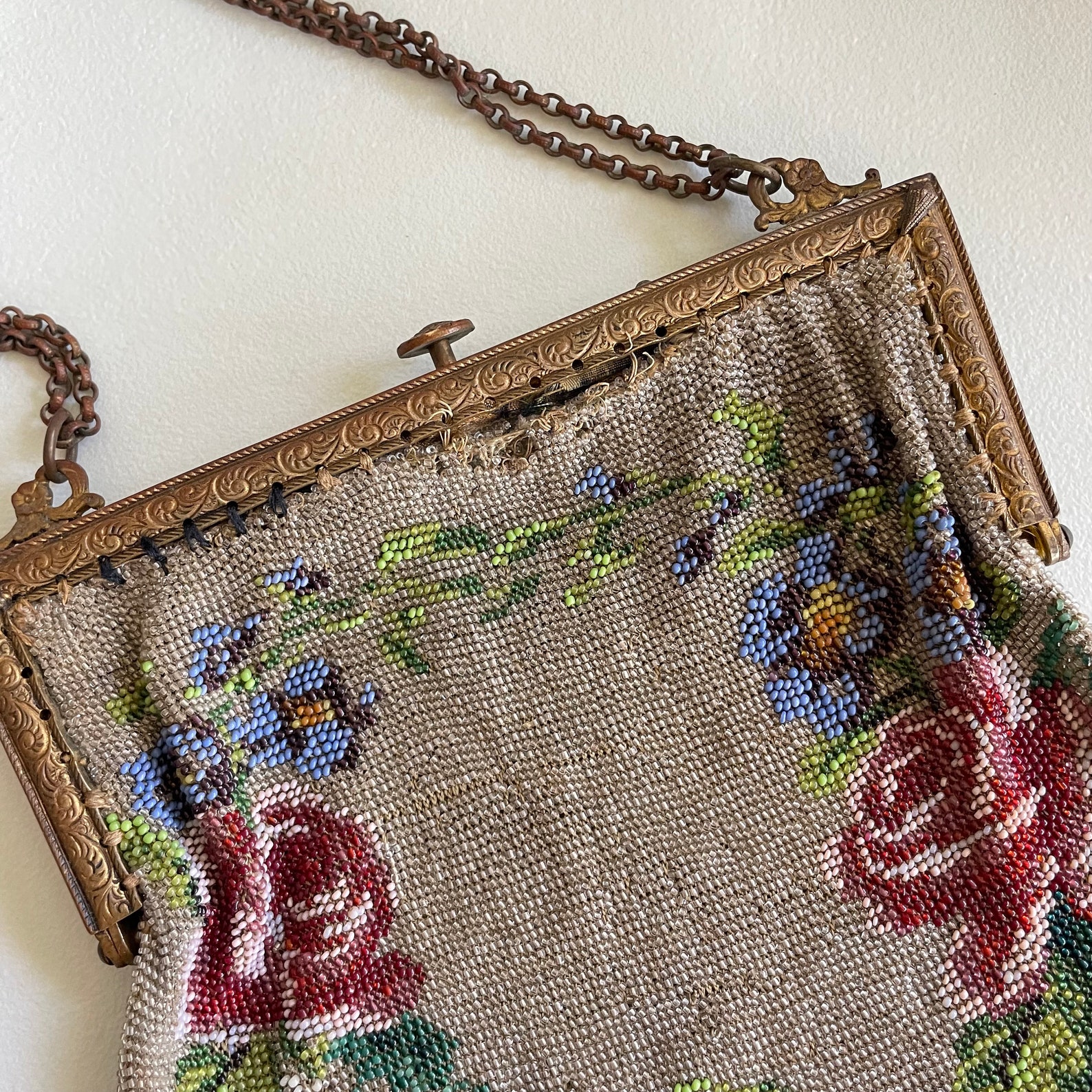 Antique 1910s / 1920s Edwardian Handbag Floral Rose Beaded Flapper ...