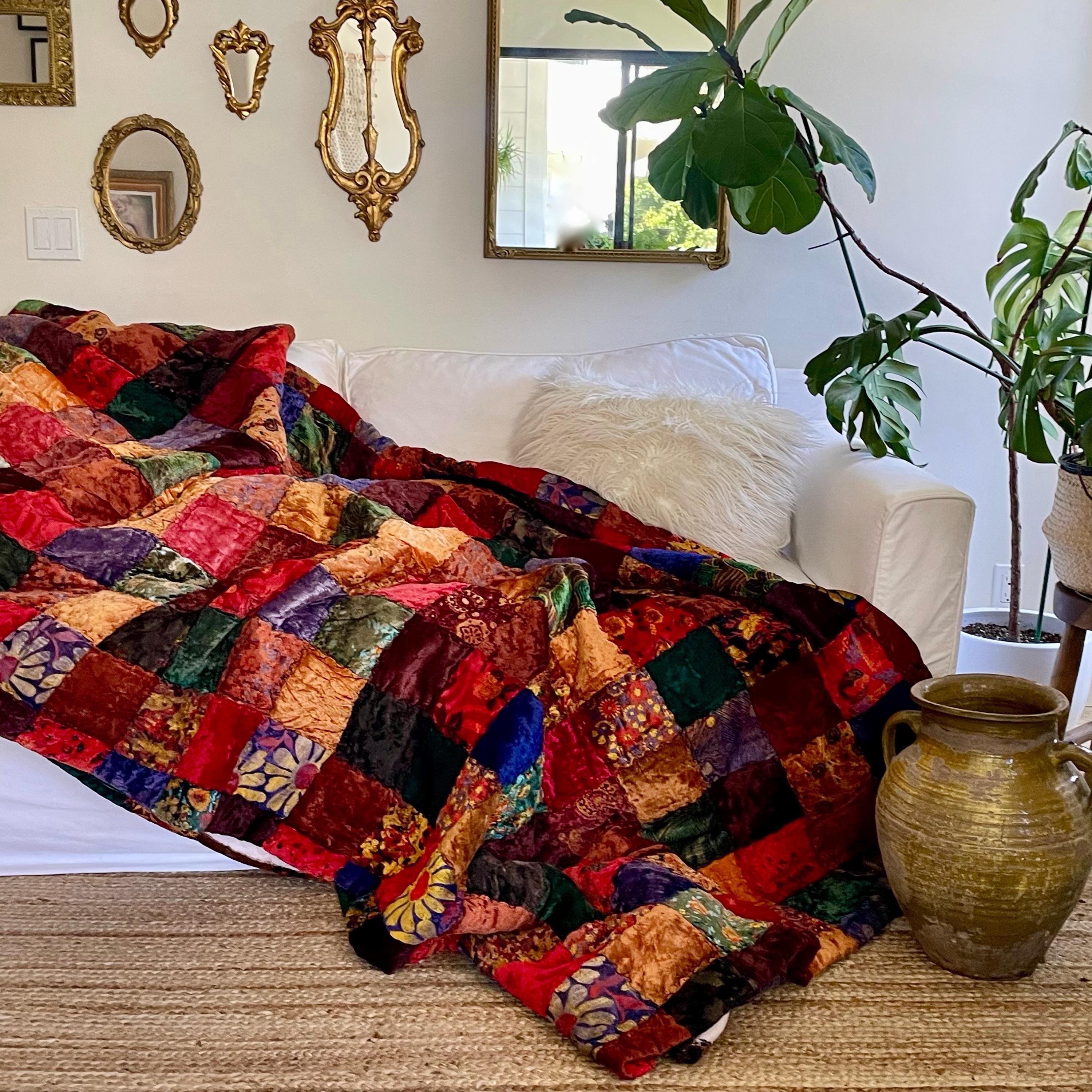 1970s Oversized Velvet Patchwork Quilt – King / California King ...