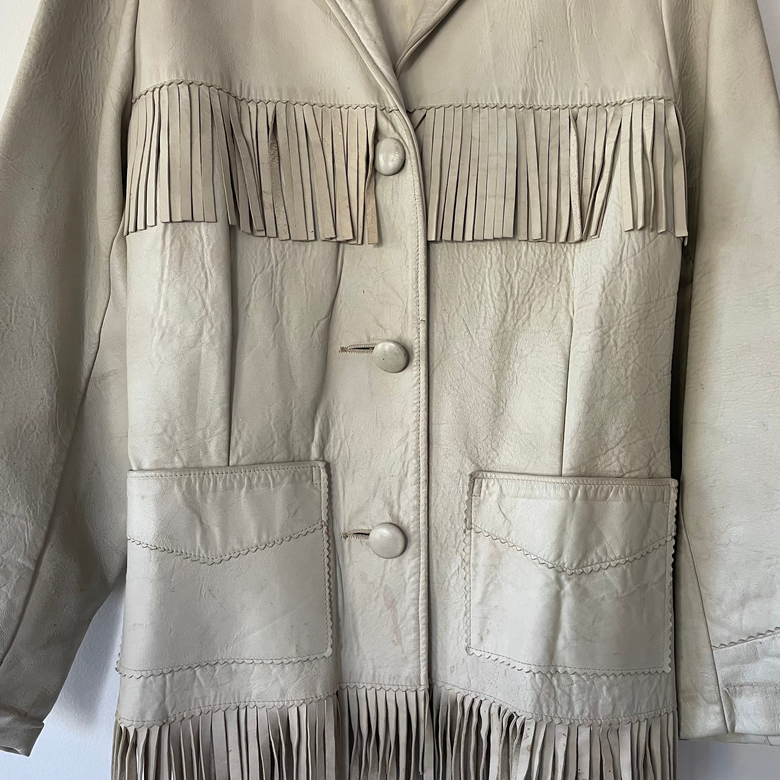 Vintage 40's / 50's Chris Line Originals Fringe Ivory Leather Jacket by ...