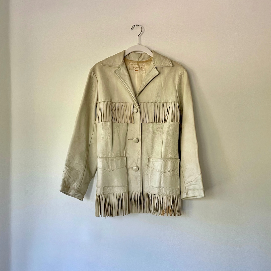 Vintage 40's / 50's Chris Line Originals Fringe Ivory Leather Jacket by ...