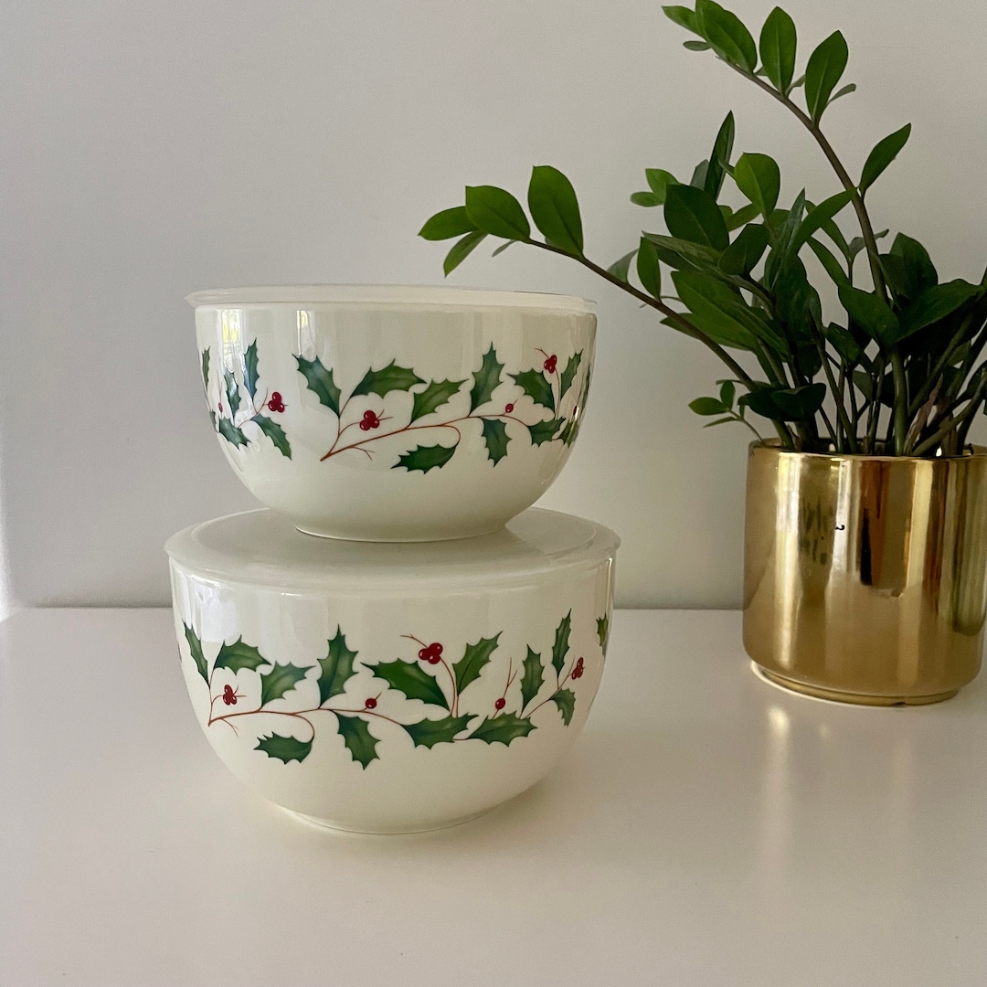 Lenox Holiday Set of 2 Stackable Bowls With Lids Dimension Collection ...