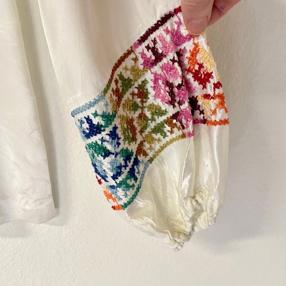 Vintage 1970's Hand Embroidered Satin Top, Boho 70's … - Gem