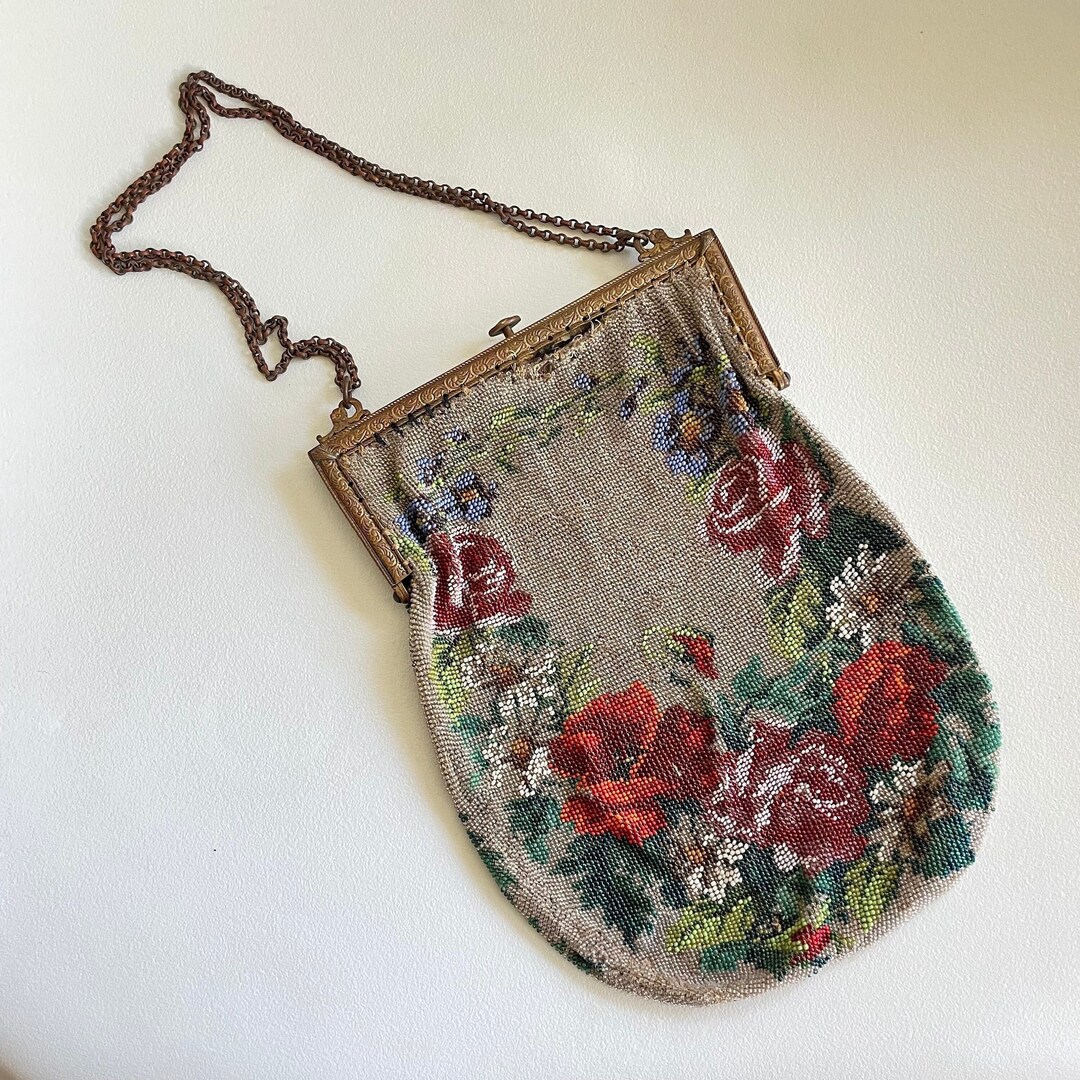Antique 1910s / 1920s Edwardian Handbag | Floral Rose Beaded Flapper ...