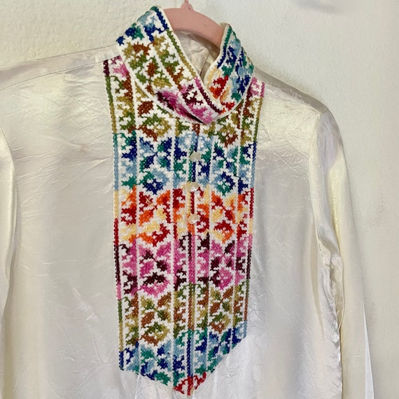 Vintage 1970's Hand Embroidered Satin Top, Boho 70's … - Gem