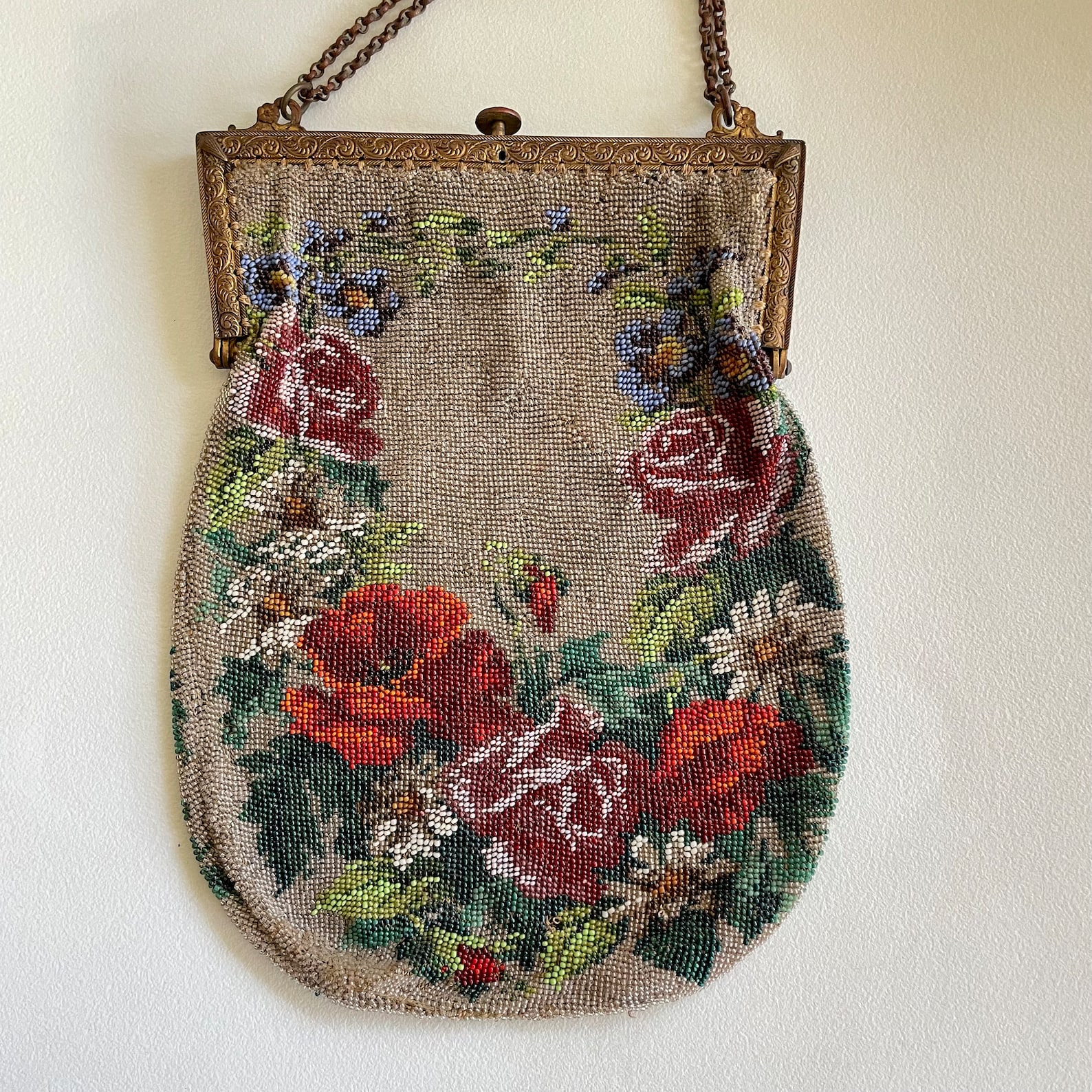 Antique 1910s / 1920s Edwardian Handbag Floral Rose Beaded Flapper ...