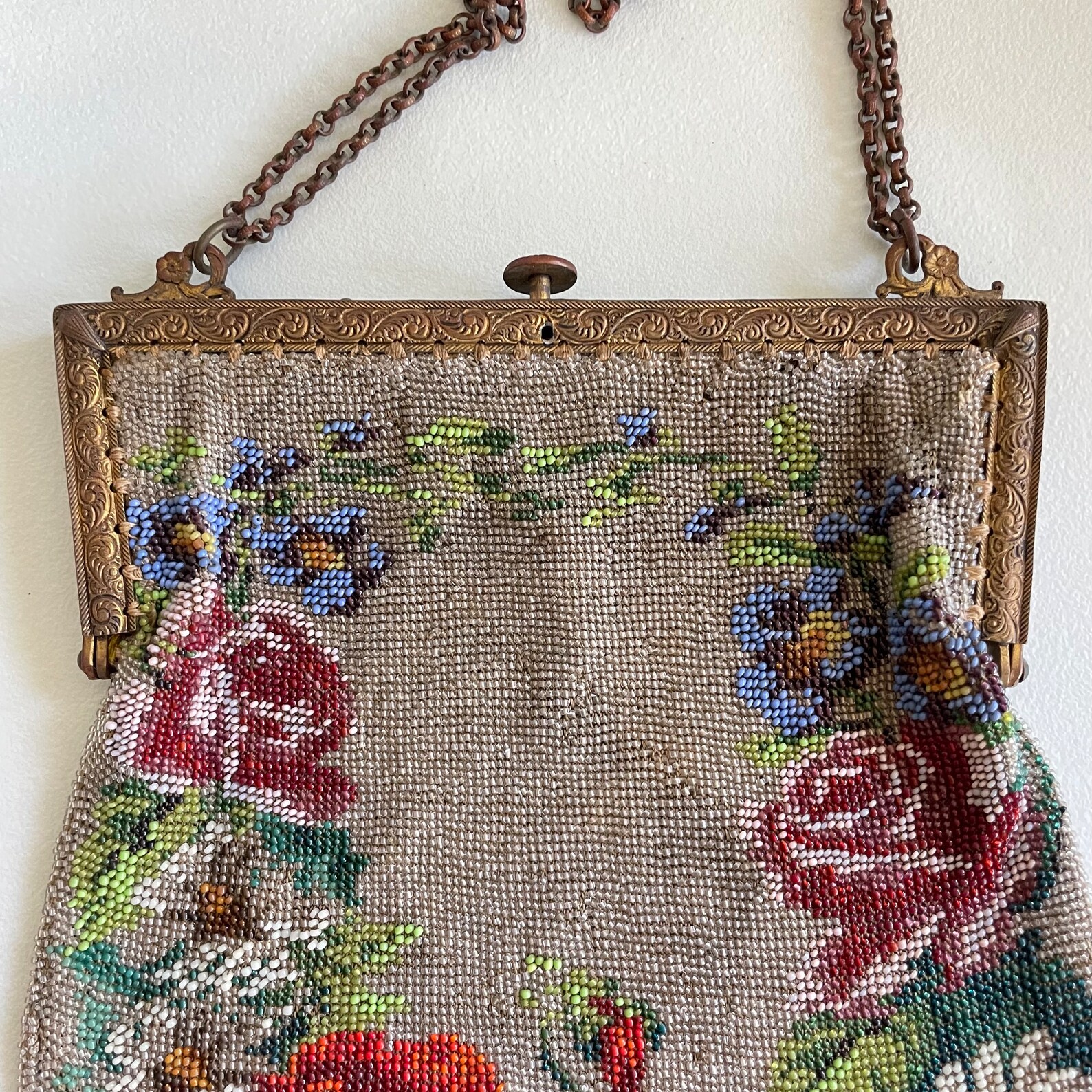 Antique 1910s / 1920s Edwardian Handbag Floral Rose Beaded Flapper ...