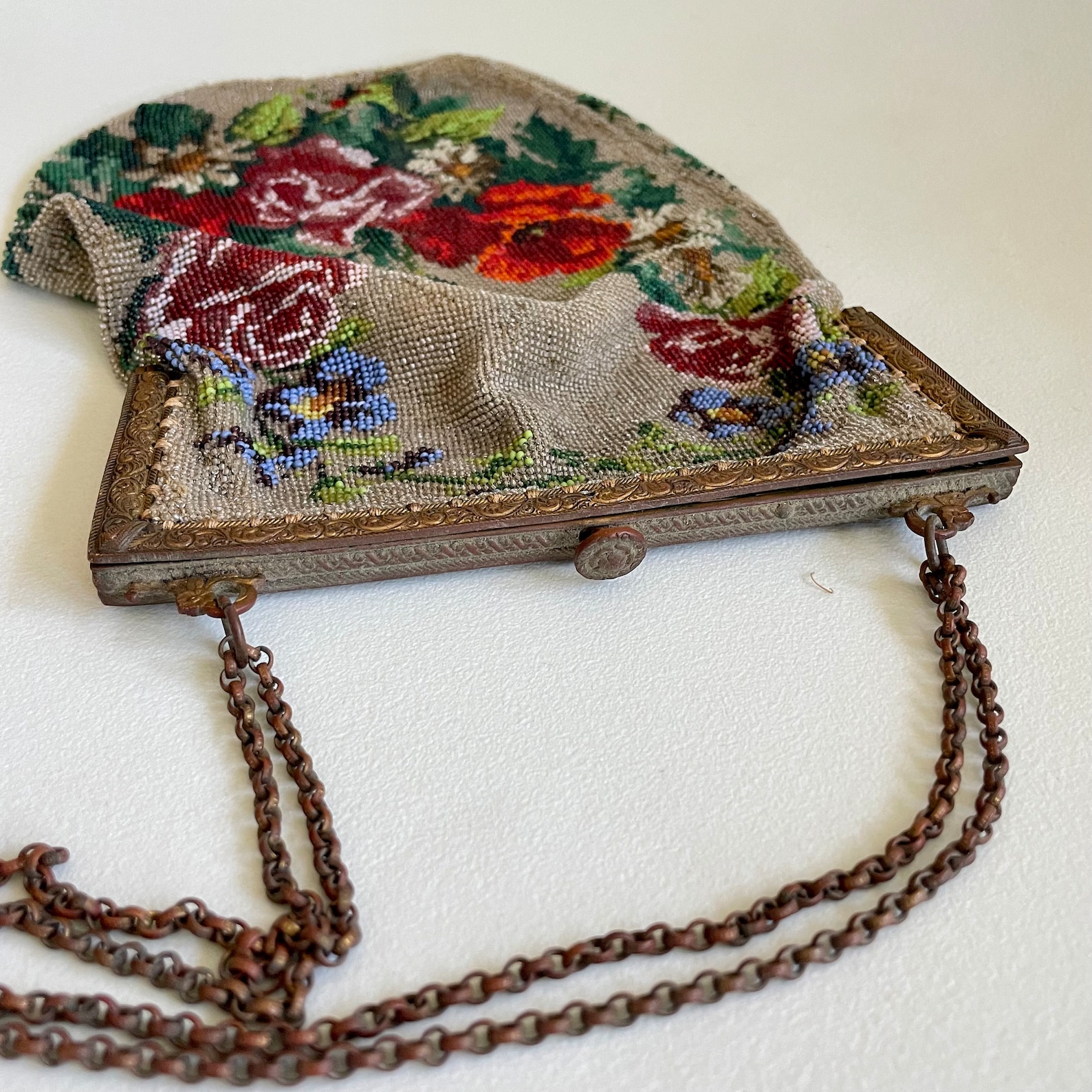Antique 1910s / 1920s Edwardian Handbag Floral Rose Beaded Flapper ...