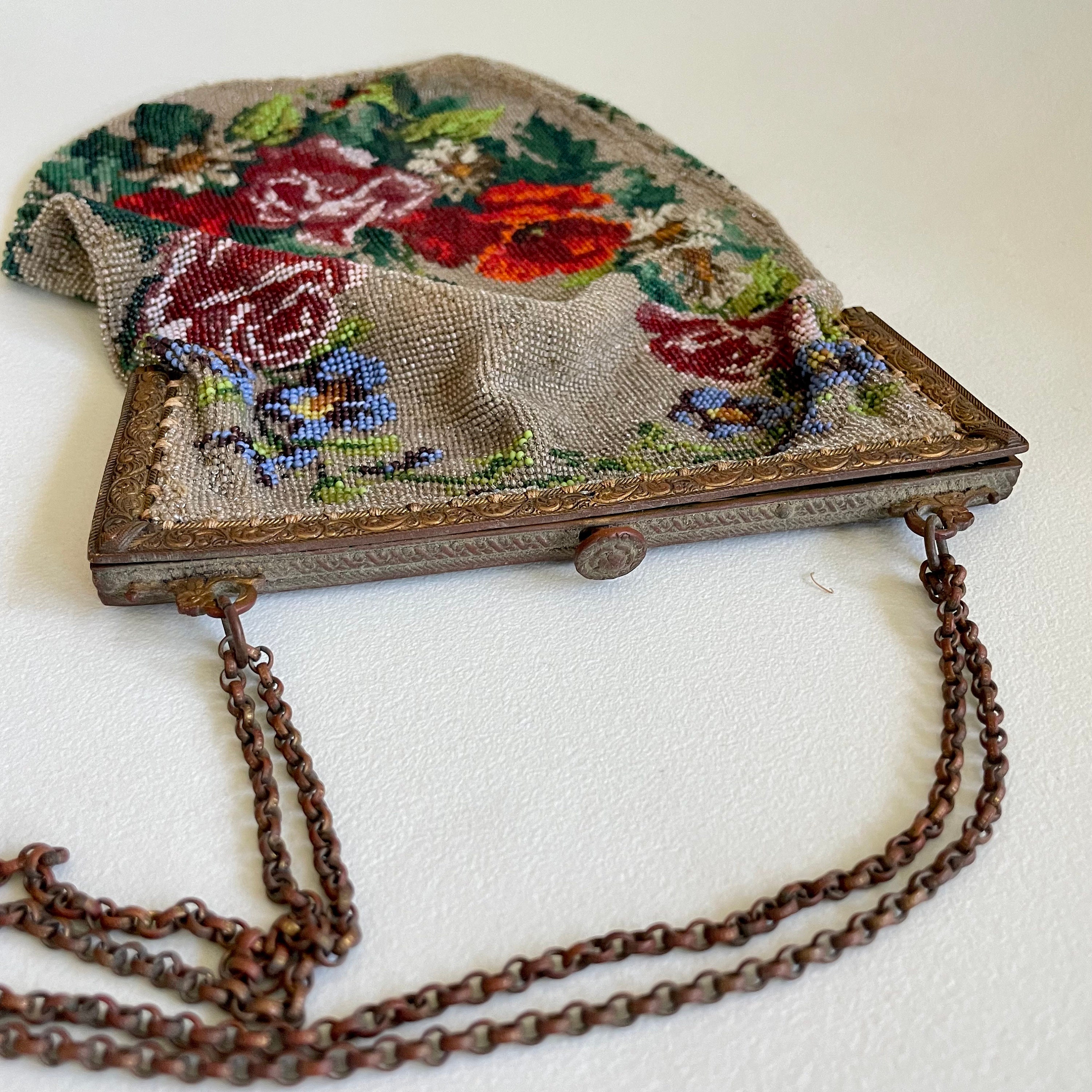 Antique 1910s / 1920s Edwardian Handbag Floral Rose Beaded Flapper ...