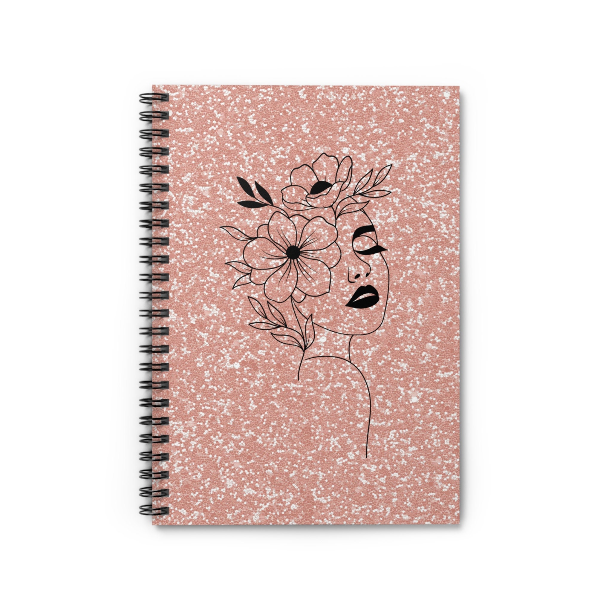 Pink Floral Girl Head Spiral Notebook Rule Lined Cute Stationery for ...