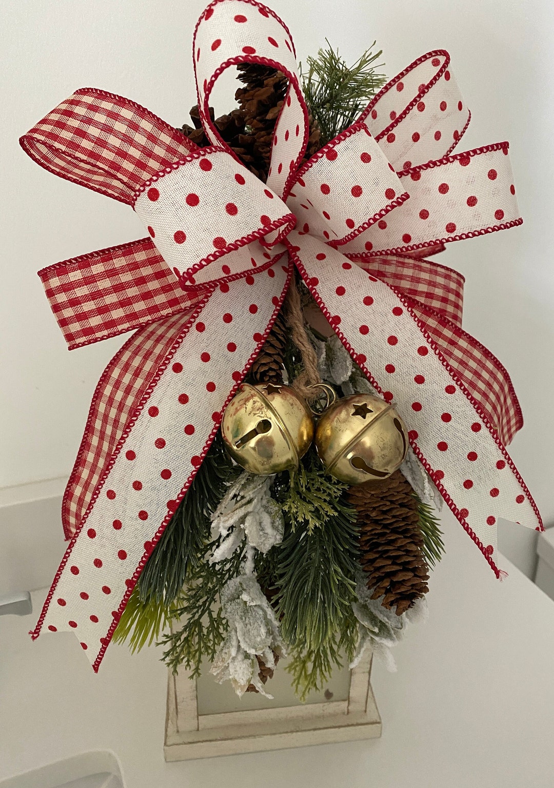 Christmas Lantern, Decorated Christmas Lantern, Winter Lantern With Bow ...