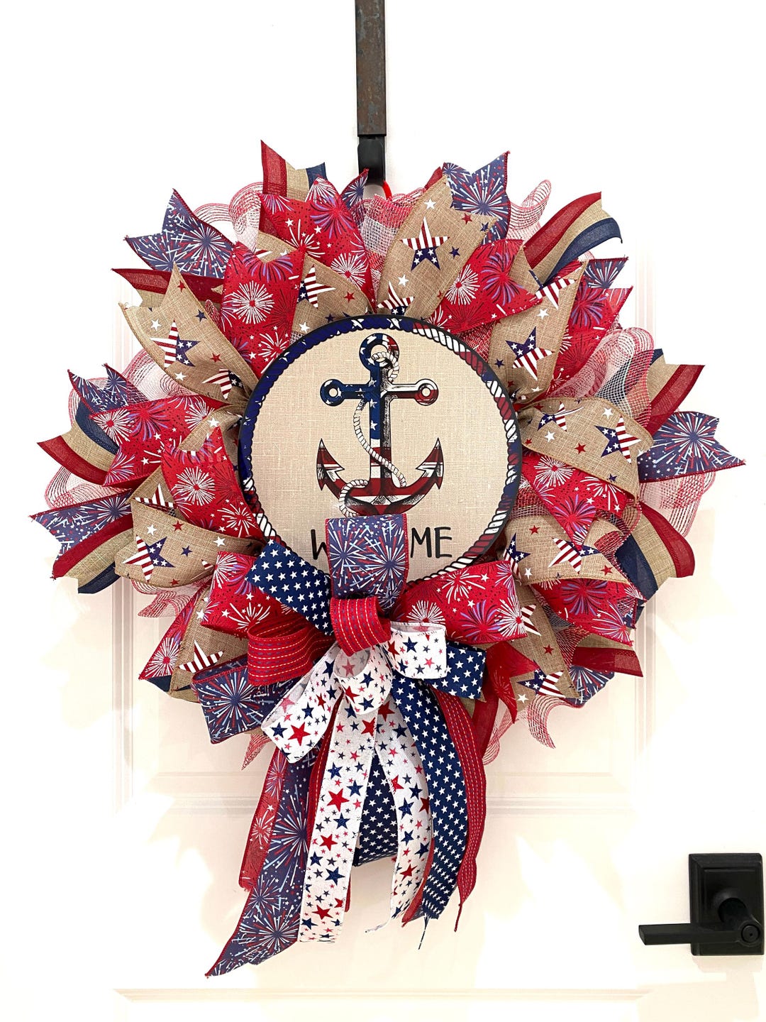 Patriotic Wreath: Welcome Anchor Red White and Blue - Etsy