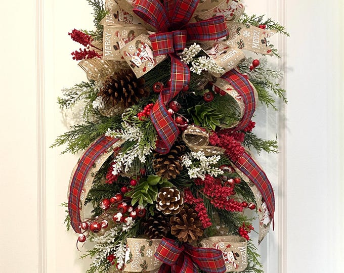 Flocked Rustic Swag, Front Door Swag, Holiday Decor, Christmas Swag ...
