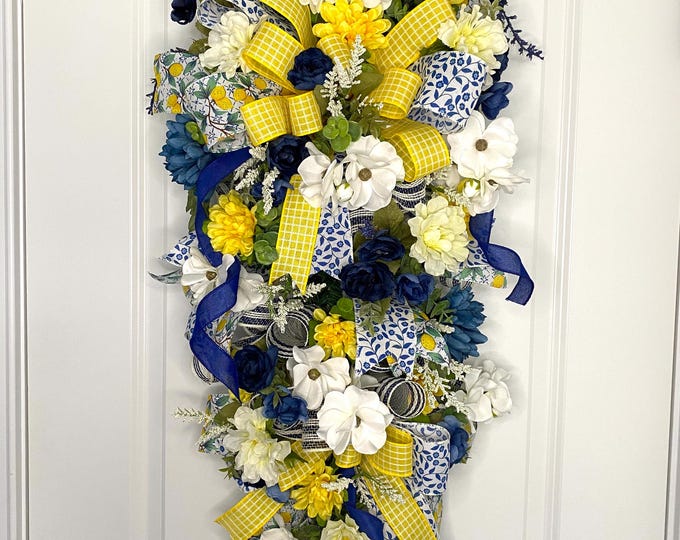 Spring Swag, Spring Yellow and Blue, Swag, Navy Blue and Yellow Swag ...