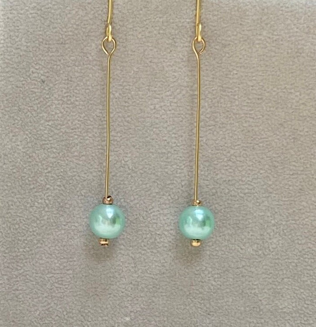 Mint Green Pearl Earrings Pale Green Earrings Light Green - Etsy