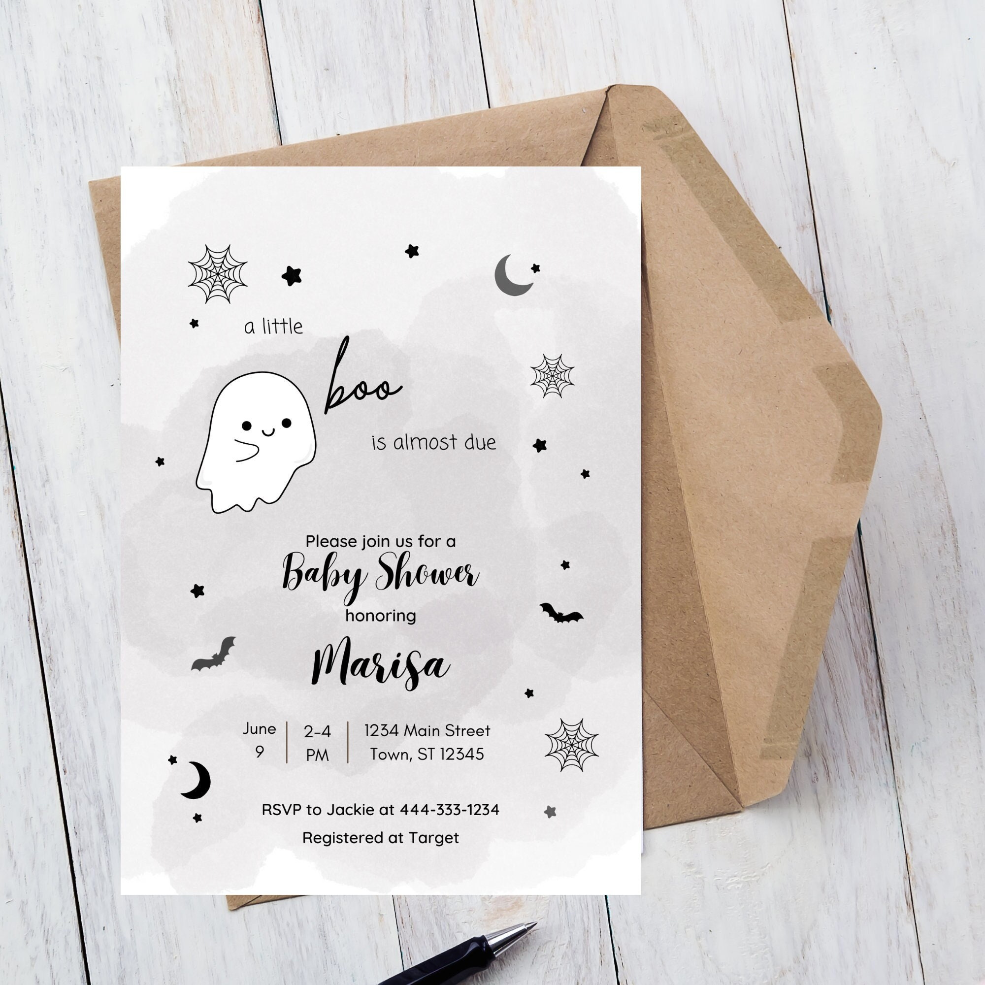 Editable A Little Boo is Almost Due Baby Shower Invitation Template ...