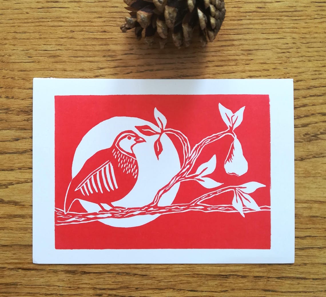 Set of 8 Partridge Christmas Cards in Two Designs From Original Lino ...