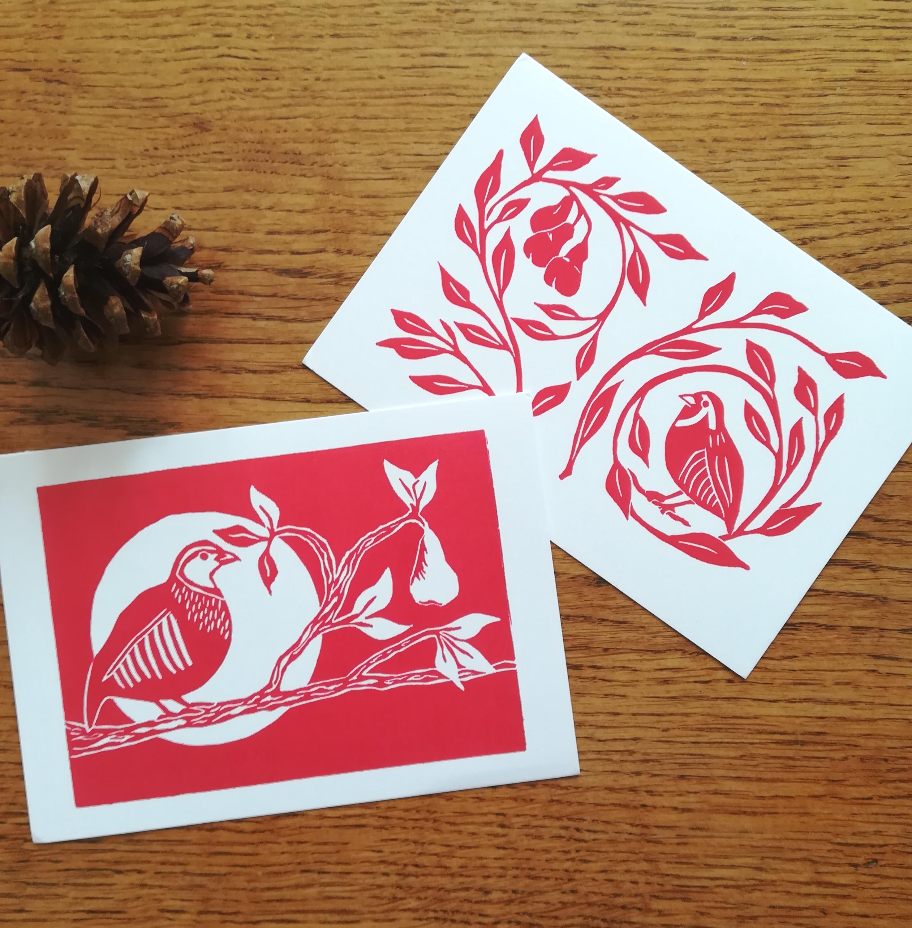 Set of 8 Partridge Christmas Cards in Two Designs From Original Lino ...