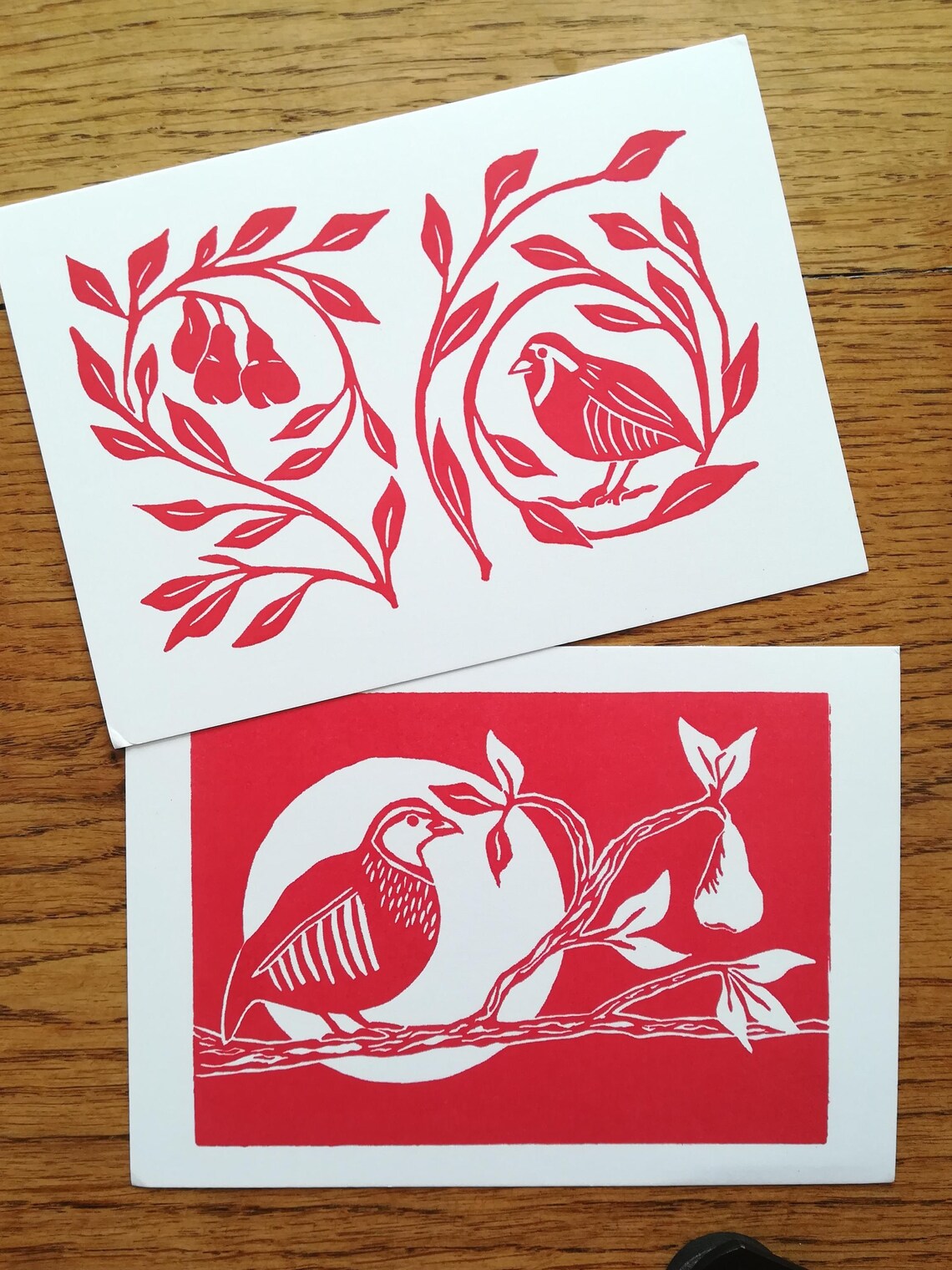 Set of 8 Partridge Christmas Cards in Two Designs From Original Lino ...