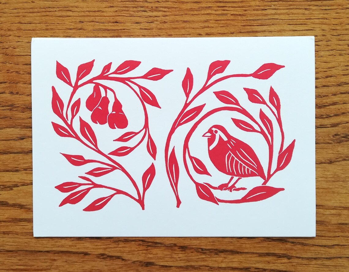 Set of 8 Partridge Christmas Cards in Two Designs From Original Lino ...