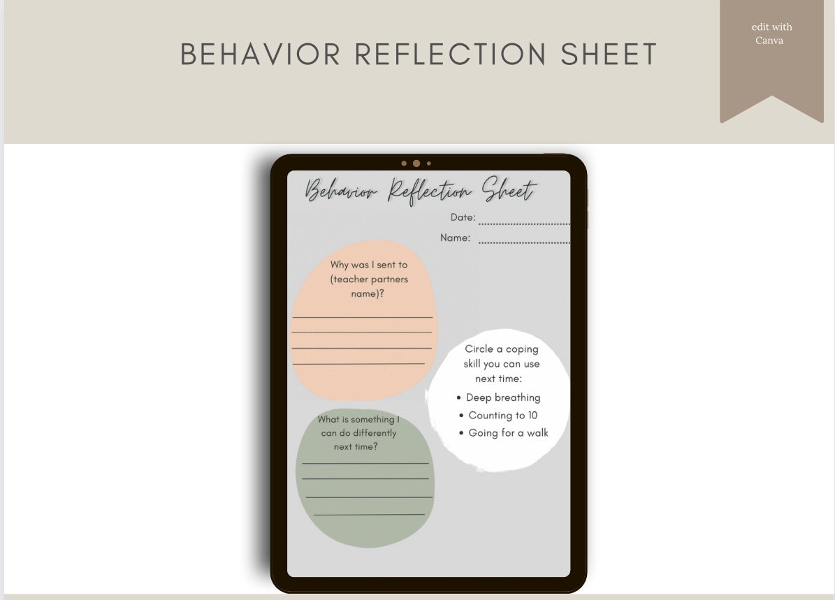 Digital Behavior Reflection Sheet | Behavior Management | Special ...
