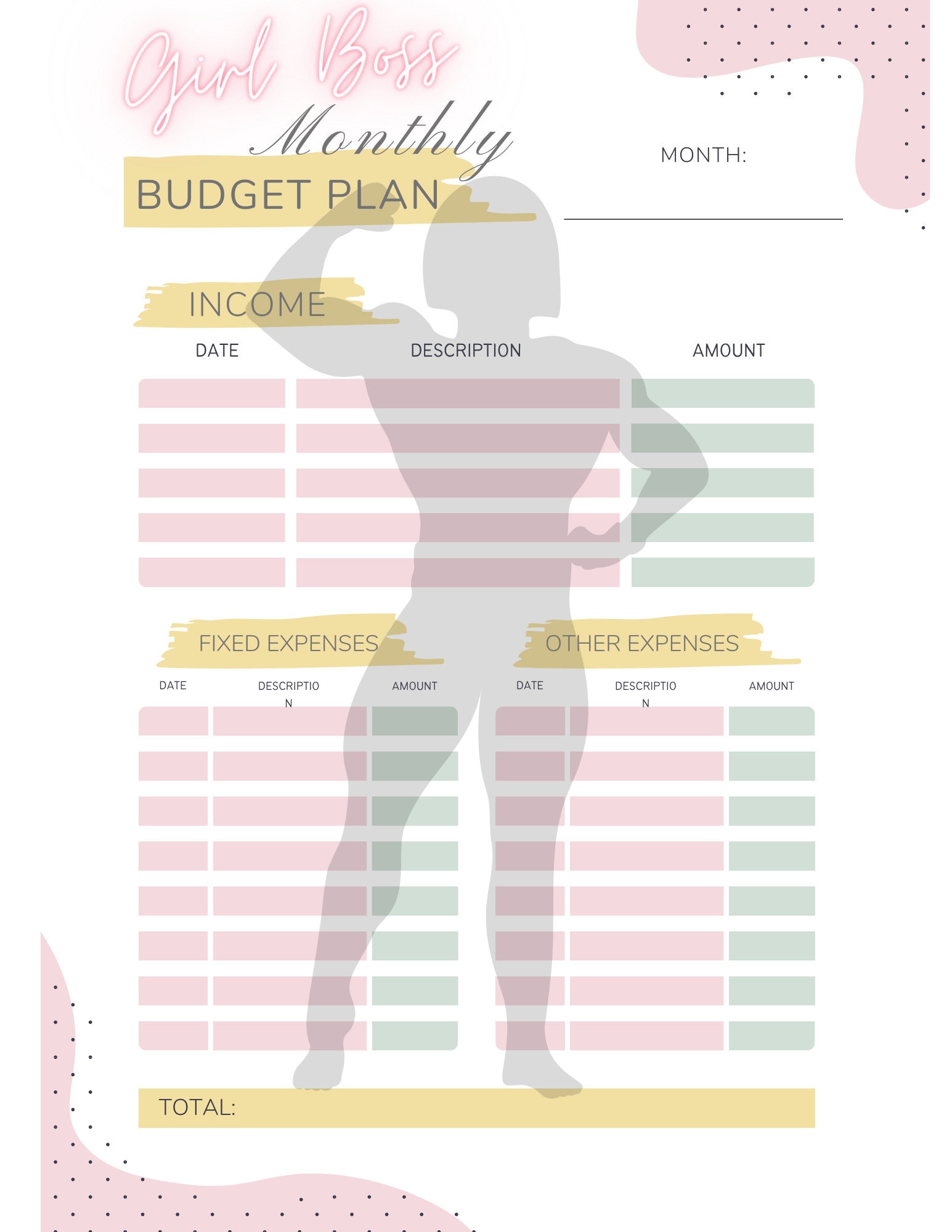 Girl Boss Monthly Budget Sheet - Etsy