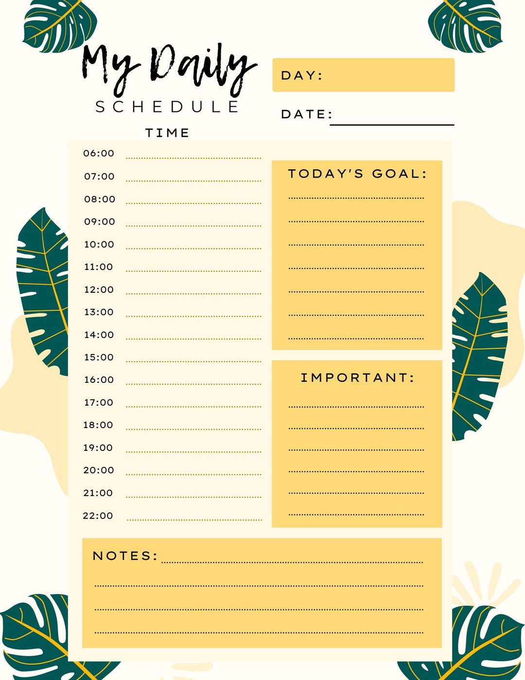 My Daily Schedule Printable, Daily Planner, Instant Download, Daily ...